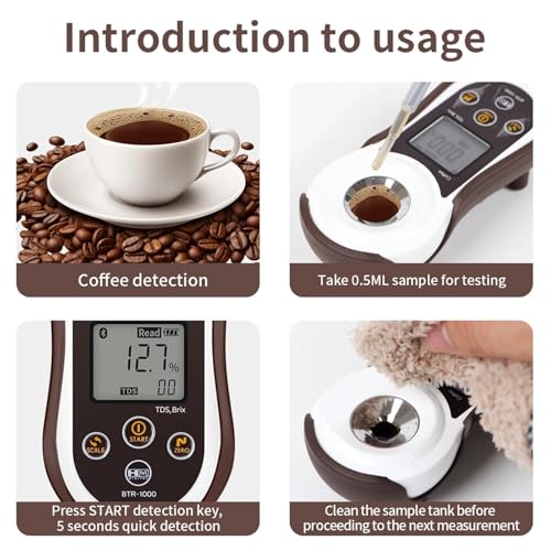 KYKYK Refractometer, Bluetooth Digital Coffee TDS Meter Coffee Concentration Test Automatic Refractometer Syrups 0-26% Brix 0-23% for Fruit, Homebrewing, Juice, Vegetables