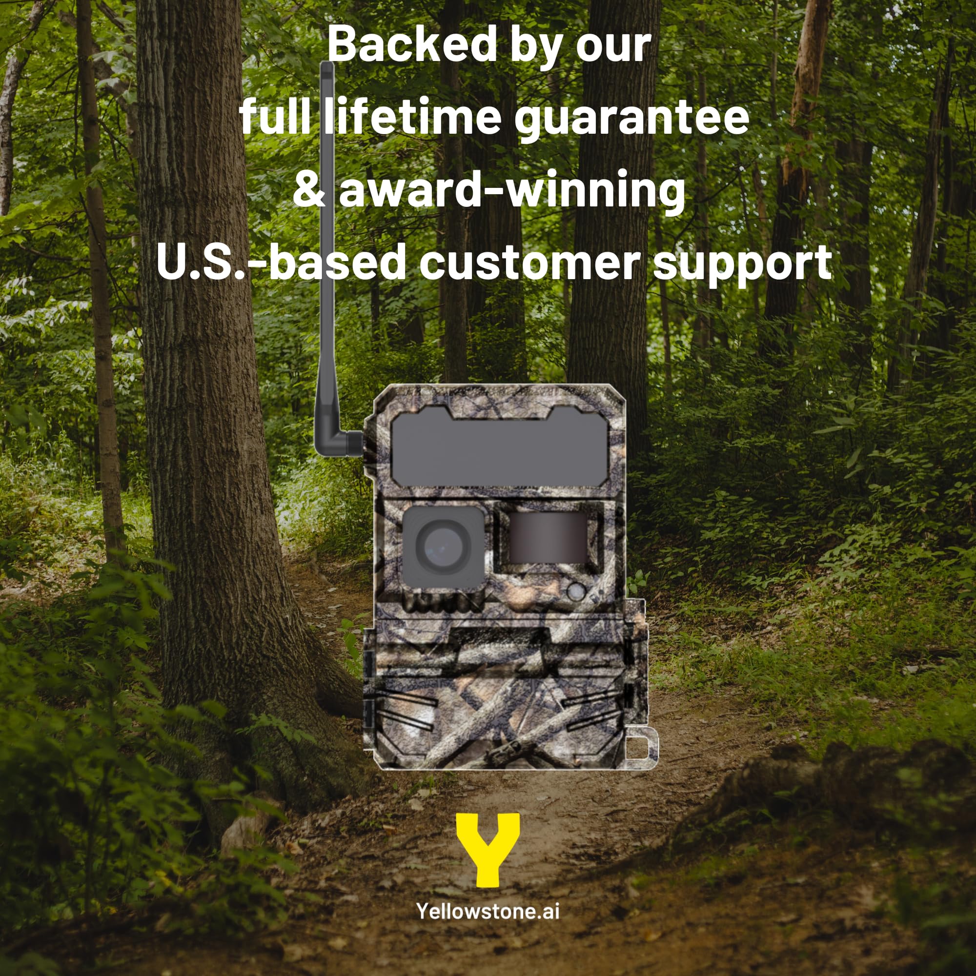 Yellowstone.ai 4G LTE Wireless Cellular Trail Camera with App for Deer Hunting & Security - Pictures & Videos On Any Phone (Verizon, AT&T, T-Mobile, Sprint & More) Includes SD Card & Strap - Wide Lens