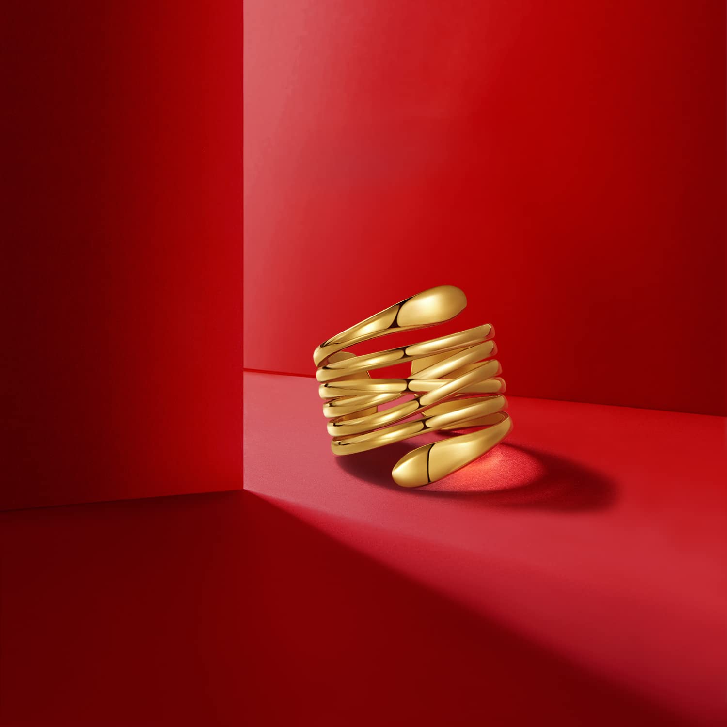 BUEMMR 14K Gold Plated Chunky Stacking Adjustable Crossover Rings for Women Girls Luxury Index Finger Rings