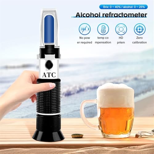 KYKYK Refractometer, Handheld Alcohol Sugar Refractometer Wine Concentration Meter Density Meter 0-25% Alcohol Beer 0-40% Brix Grape, Copper Core for Fruit, Homebrewing, Juice, Vegetables