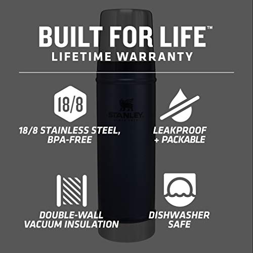 Stanley Classic Vacuum Insulated Wide Mouth Bottle - BPA-Free 18/8 Stainless Steel Thermos for Cold & Hot Beverages β Keeps Liquid Hot or Cold for Up to 24 Hours, Nightfall, 20 oz