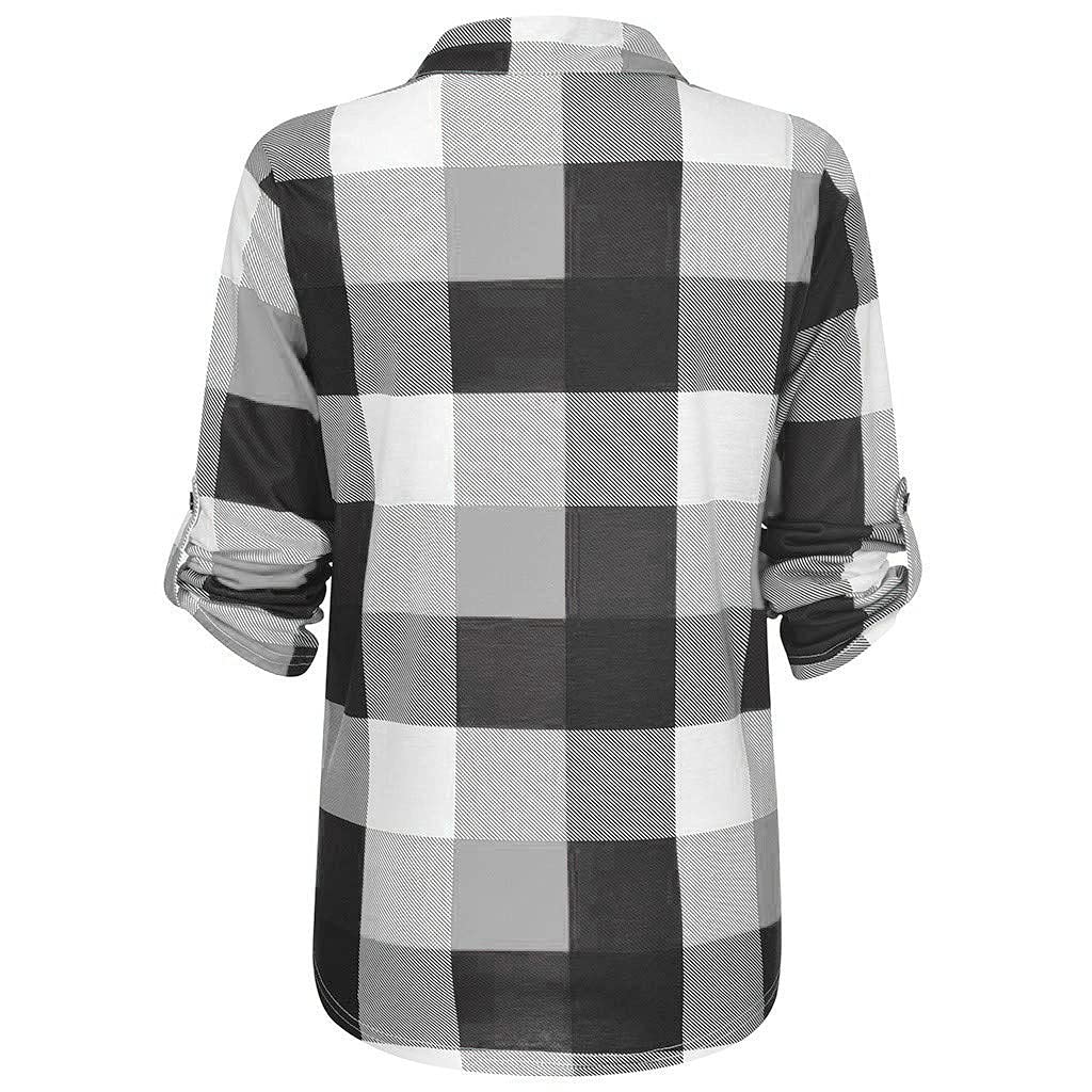 YAnGSale Top Casual Plaid Blouse Women Cotton Sweatshirt Long Sleeve Shirts Women's V-Neck Fall Sweaters Pullover Tops White