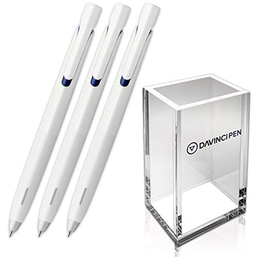 ZEBRA BLEN Emulsion ballpoint pen White body 0.5mm (blue ink) pack of 3 with DAVINCIPEN Acrylic Pen Holder clear