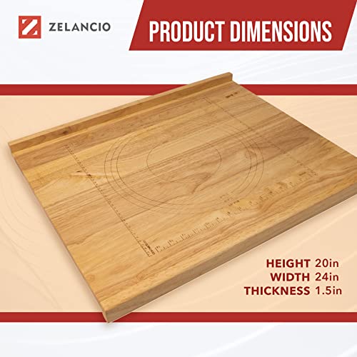 Zelancio Reversible Wooden Pastry Board - 24" x 20" Pastry Board with Engraved Ruler and Pie Board Template, Features Front and Back Counter Lip