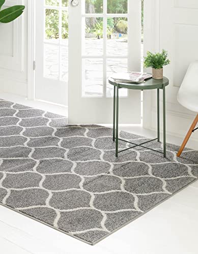Unique Loom Trellis Frieze Collection Area Rug - Rounded (4' 1" x 6' 1", Light Gray/ Ivory)