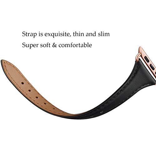 WFEAGL Leather Bands Compatible with Apple Watch Band 38mm 40mm 41mm Women, Top Grain Leather Strap Slim & Thin Replacement Wristband for iWatch Ultra SE & Series 8 7 6 5 4 3 2 1 (Black/RoseGold)