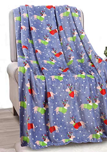 Velvet Touch Holiday Throw Fleece Blanket (50" x 60") - Dogs in Sweaters