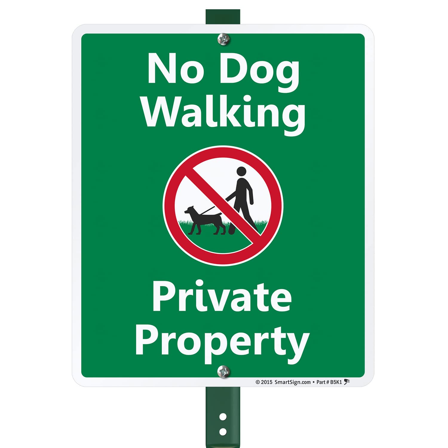 SmartSign 12 x 10 inch “No Dog Walking - Private Property” LawnBoss Yard Sign with 3 foot Stake, 40 mil Laminated Rustproof Aluminum, Multicolor, Set of 1, Made in USA