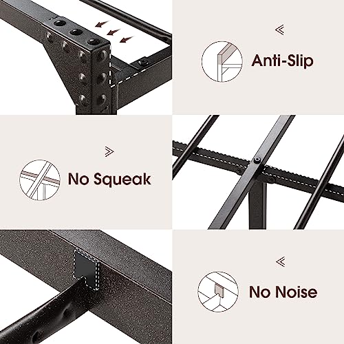 WEEWAY Queen Size Metal Platform Bed Frame with Wood Headboard, Industrial Rivets Design, Large Under Bed Storage, Mattress Foundation, No Box Spring Needed, Brown