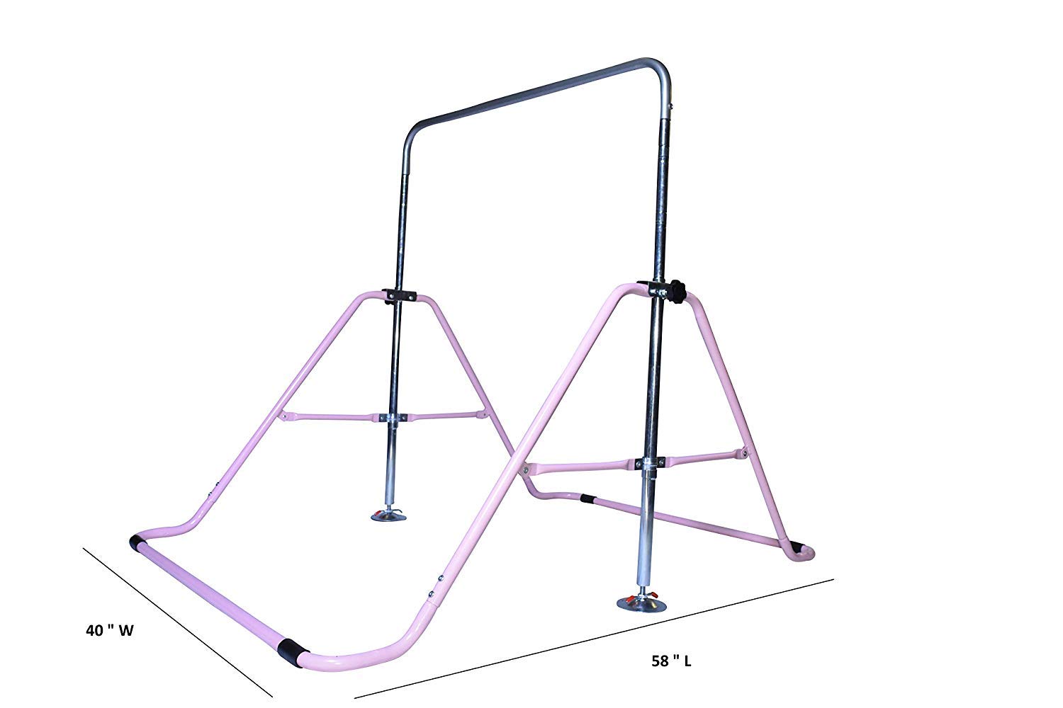Athletic Bar Kids Gymnastics Bar Horizontal Kip Bar + 2x6 Tri Fold Mat Junior Training Adjustable Expandable Height Jungle Gym Monkey Bars Climb Tower Playground Gymnasts + Stretch Band (Pink)