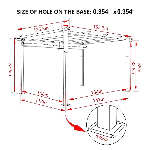 VEIKOU 13x10ft Pergola, Aluminum Pergola w/Thicker Post & Upgraded Retractable Pergola Canopy, Metal Pergolas and Gazebos Heavy-Duty Outdoor Shelter for Porch Yard, Gray