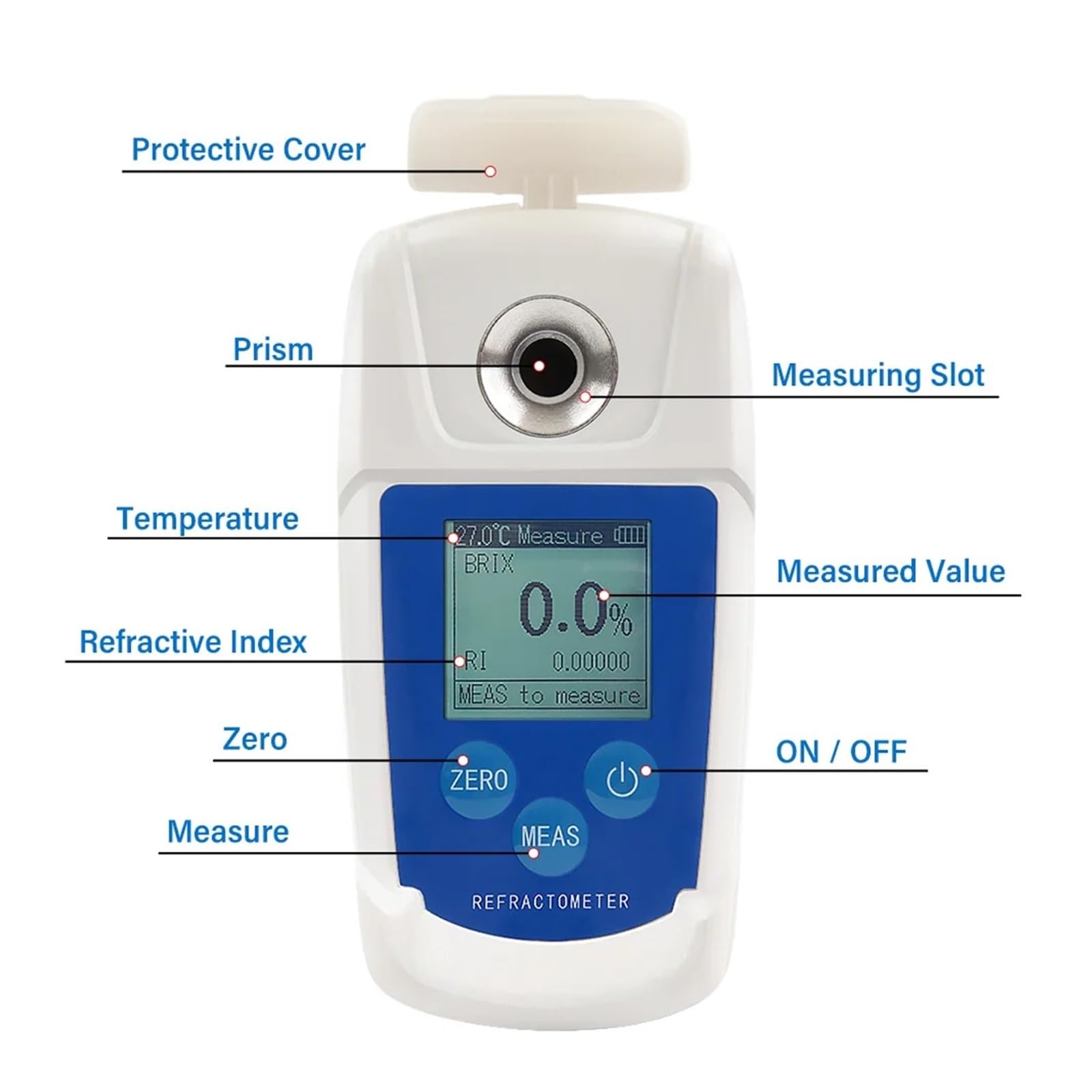 KYKYK Refractometer, 0-55% Digital Brix Refractometer Brix Meter Automatic Temperature Compensation Refractive Index Sugar Content Tester for Fruit for Fruit, Homebrewing, Juice, Vegetables