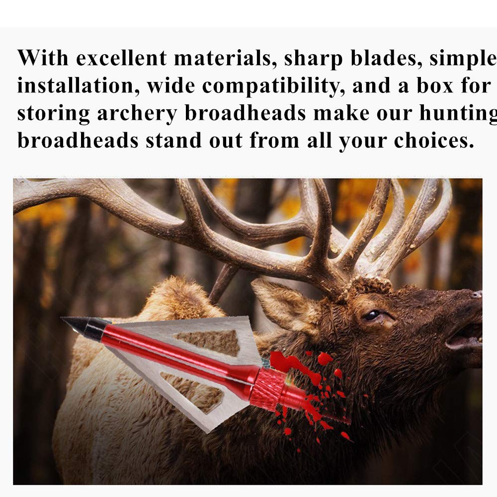 FOUUA Hunting Broadheads, 12Pack 3 Blades Crossbow Broadheads, 100 Grain Archery Broadheads for Crossbow and Compound Bow + 1 Pack Broadhead Storage Case