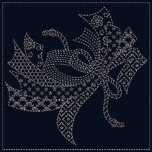 Sashiko Fabric - Pre-Printed 12" x 12" - Noshi Celebratory Ribbon Japanese Design