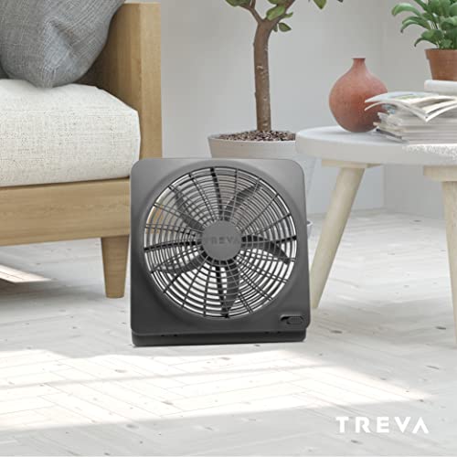 Treva 10-Inch Portable Desktop Air Circulation Battery Fan, 2 Speed, Compact Folding & Tilt Design, with AC Adapter - 2 Pack (Graphite)