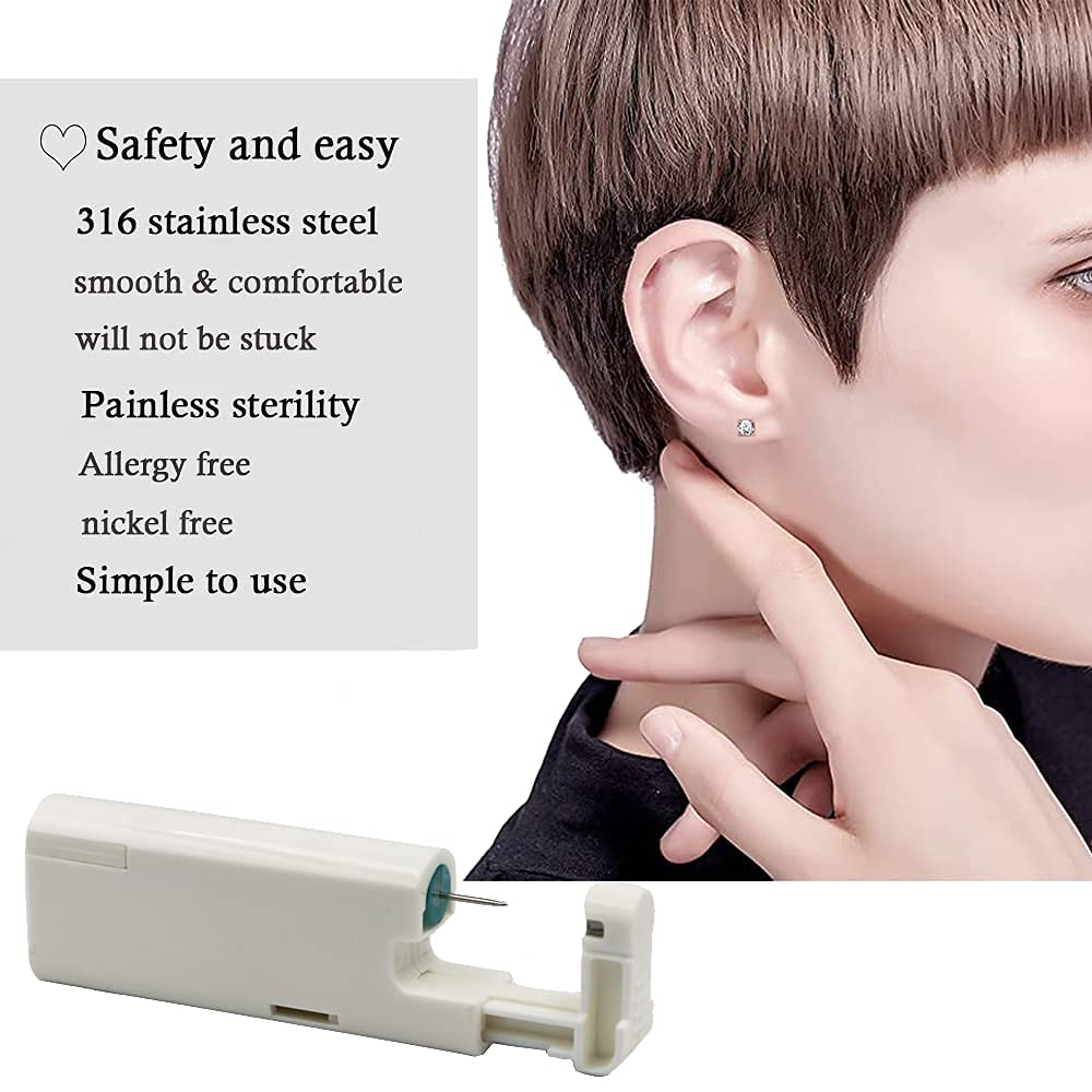 Lishae 2 Pack Self Ear Piercing Gun Disposable Self Ear Piercing Kit Safety Ear Piercing Gun Kit Tool with 4mm Earring Studs