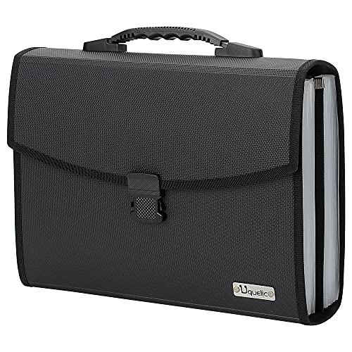 Uquelic 26Pockets Expanding File Folder - Upgraded Durable Buckle, Base with Ergonomic Portable Handle/Large A4 Letter Size Expandable File Organizer/Accordion Filing Document