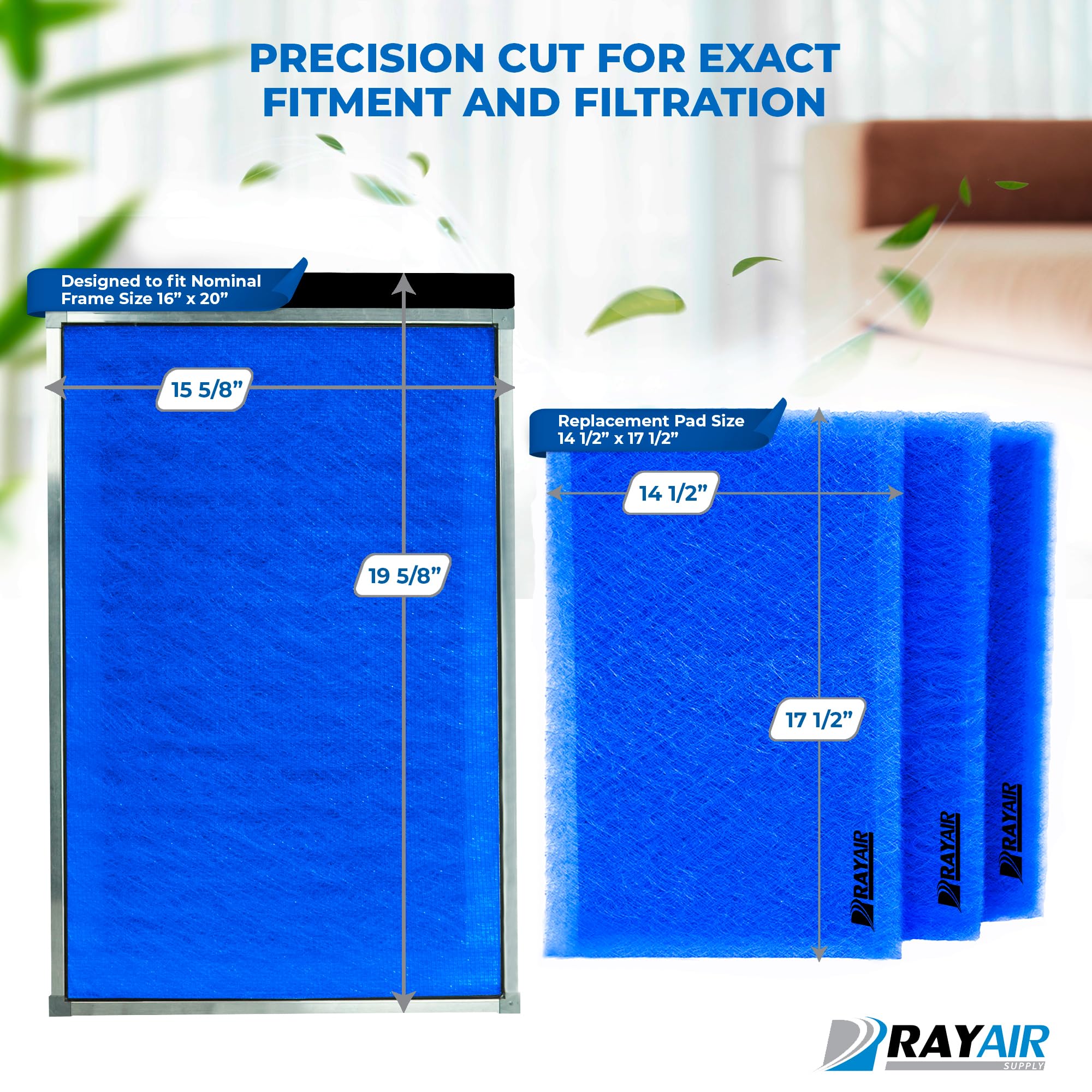 RAYAIR SUPPLY 16x20 Replacement Filter Pads Compatible with PureAiRx Air Cleaner 16x20 Refills (3 Pack) Blue