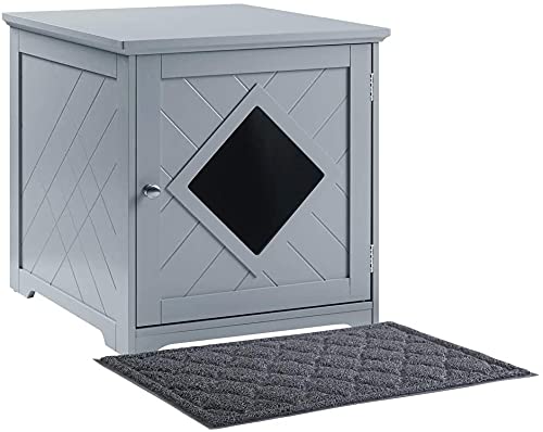 unipaws Cat Litter Box Enclosure with Mat, Privacy Cat Washroom, Litter Box Hidden, Pet Crate with Sturdy Wooden Structure, Cat House Nightstand