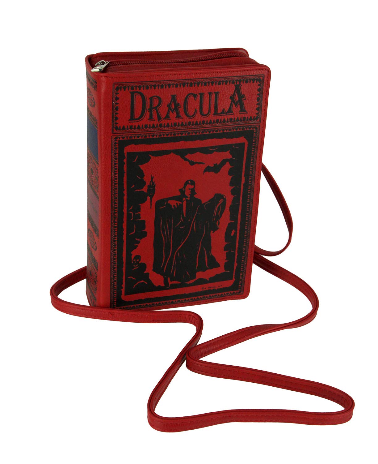 Things2Die4 Book of Dracula Vinyl Handbag Novelty Clutch Purse Crossbody Bag, Red, Small