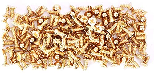 Small Household Screw, Linwood Phillips Flat Head Wood Screw [DIY Screw] for Kitchen/Office Decoration, Boxes/Pictures Decorative Accessories, ＃3 Screw, 200pcs (2×6mm/0.07×0.23in, Gold)