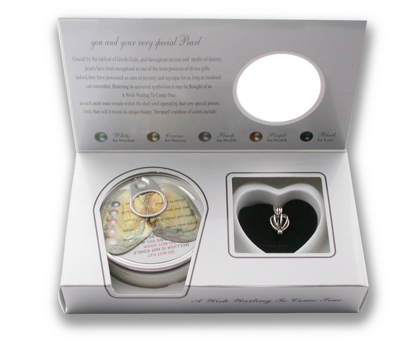 Pearlina Cultured Pearl in Oyster Necklace Set Silver-tone Heart Cage Locket w/Stainless Steel Chain,18"