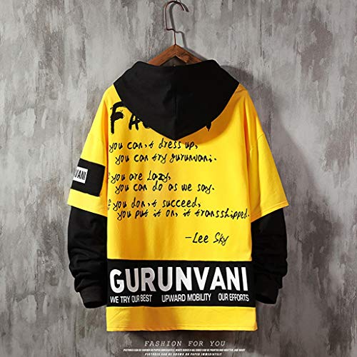 Thenlian Men's Casual Fashion Printing Patchwork Hoodie Long Sleeves Sweatershirt Tops(XXXXXL, Yellow)