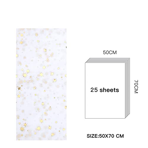 WRAPAHOLIC Gift Wrapping Tissue Paper - 25 Sheets 19.7x27.5 Inch Metallic Gold Star Gift Wrap Paper Bulk for Packing, DIY Crafts