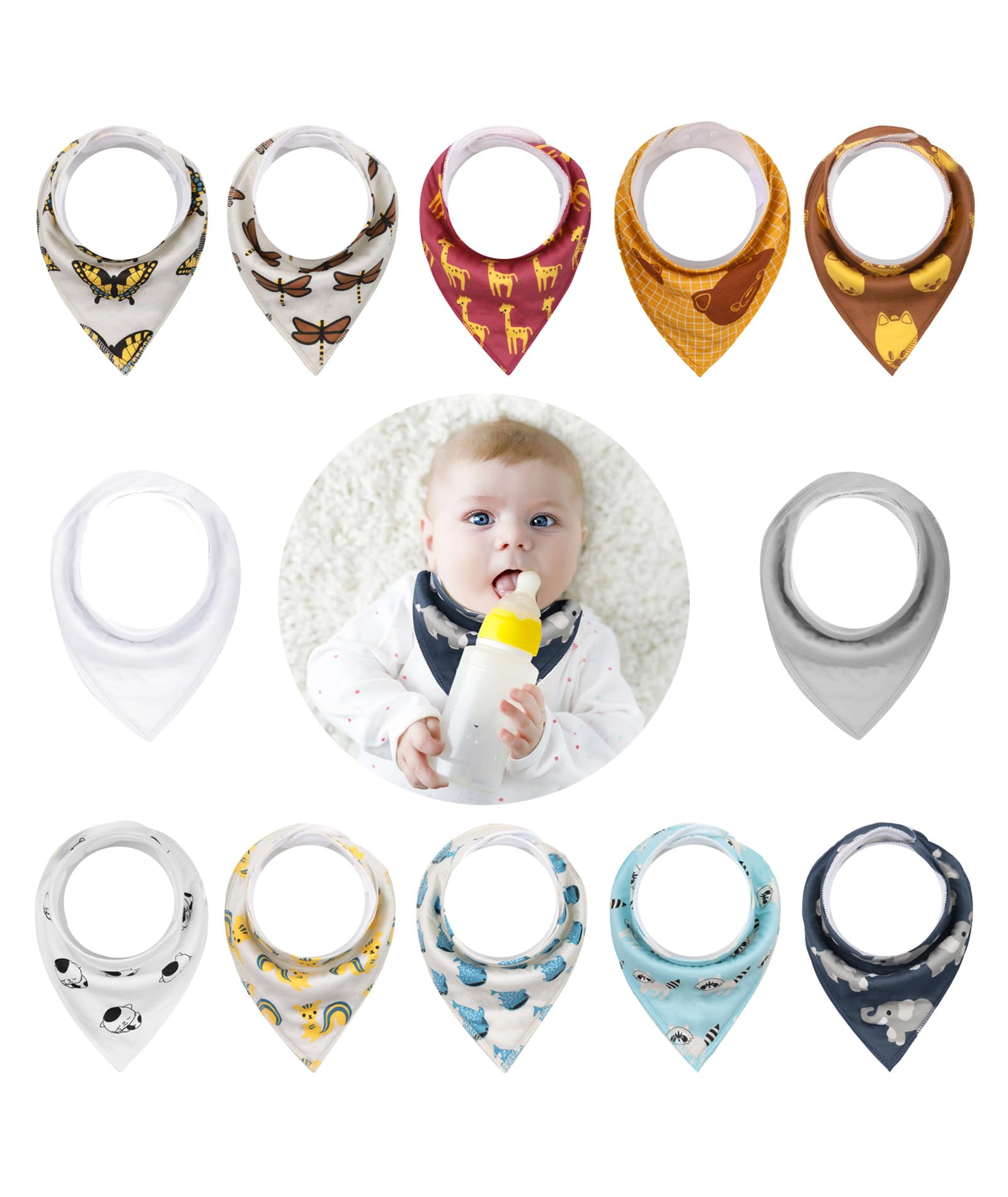 WESOTE Baby Bandana Drool Bibs for unisex,12 Pack Baby Bibs for Teething and Drooling,Organic Cotton Bib for Boys Girls