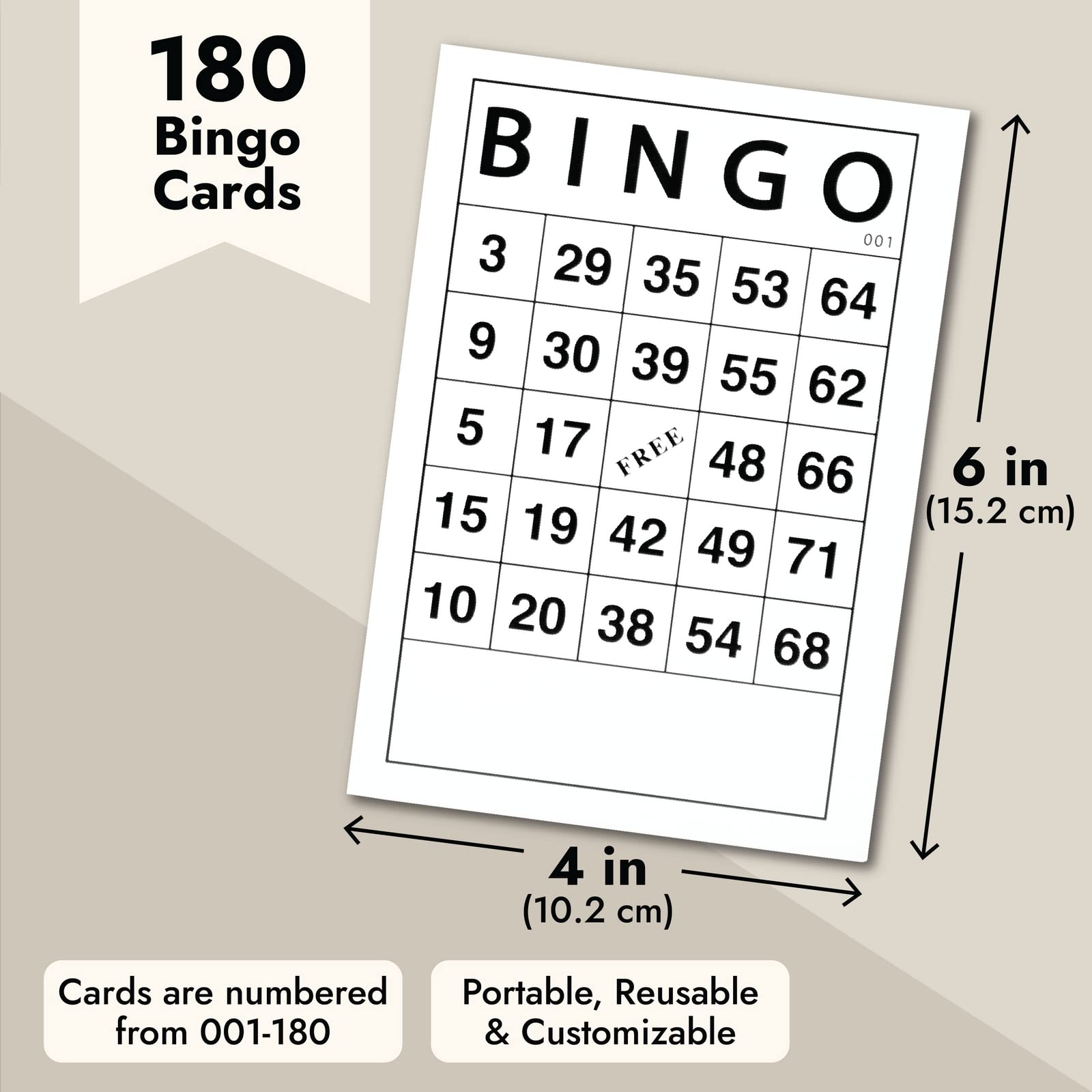 Juvale 180 Sheets Reusable Paper Bingo Cards Bulk for Adults, Disposable Number Game Set for Large Groups (4x6 in)