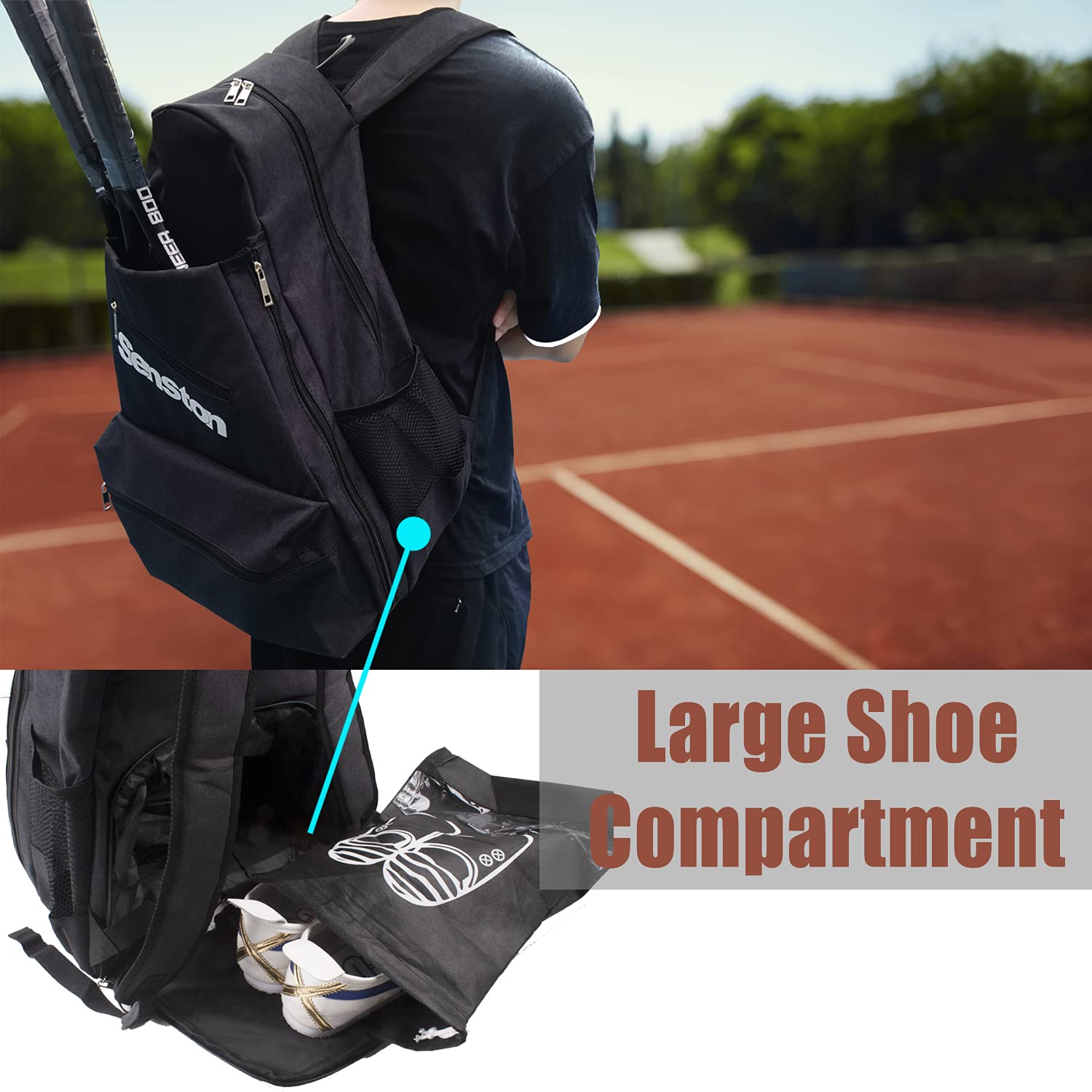 Senston Rackets Backpack for Tennis Bag 3 Rackets/Badminton Backpack/Pickleball Bag With Ventilated Shoe Compartment
