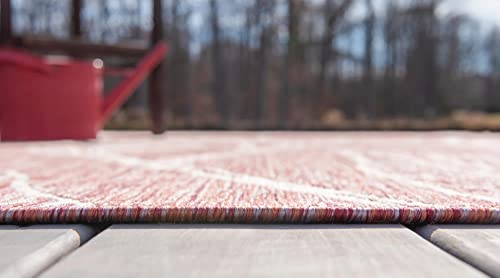 Unique Loom Outdoor Botanical Collection Area Rug - Leaf (5' 1" x 8' Rectangle, Rust Red/ Gray)
