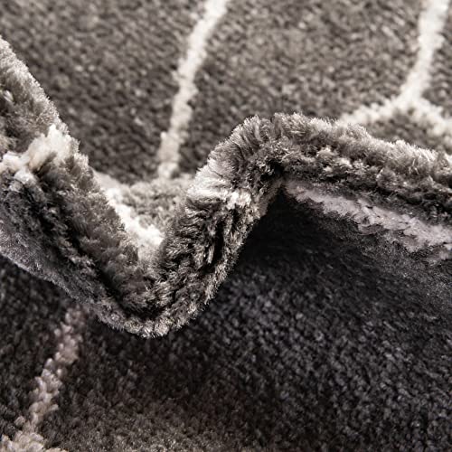 Unique Loom Trellis Frieze Collection Area Rug - Geometric (4' 1" Round, Dark Gray/ Ivory)