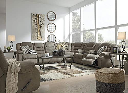 Signature Design by Ashley McCade Contemporary Manual Pull Tab Reclining Loveseat with Center Console, Gray