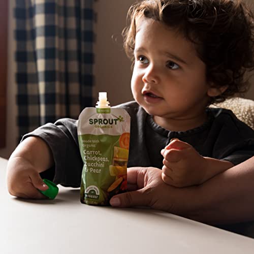 Sprout Organic Baby Food, Stage 2 Pouches, Carrot & Chickpea Plant Powered Protein, 3.5 Oz Purees (Pack of 12)
