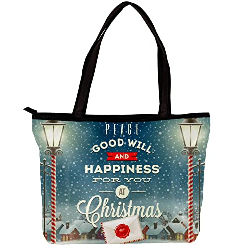 Women's Large Size Canvas Shoulder Bag Hobo Crossbody Handbag Casual Tote, Christmas Snow Night Elk