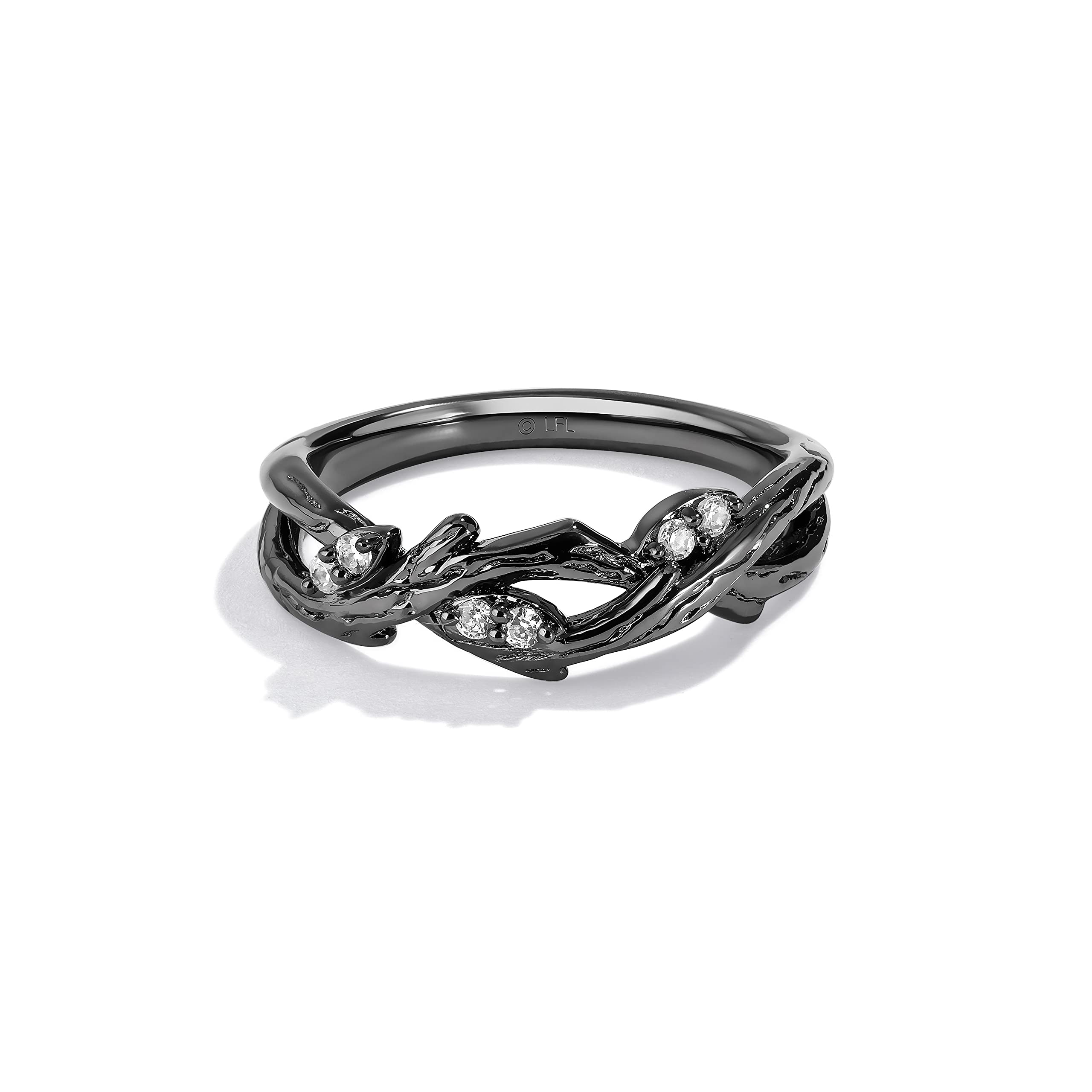 Jewelili Star Wars™ Fine Jewelry The Dagobah Women's Ring 1/10 Ct.Tw. White Diamonds Silver and Black Rhodium