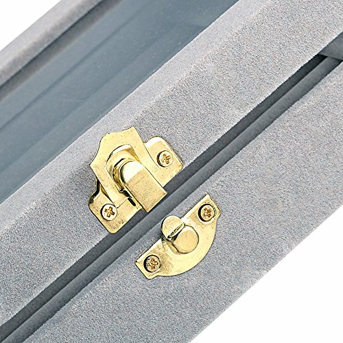 Velvet Glass Jewelry Ring Display Stand Storage Box Ring Earrings Jewelry Box Ring Holder Case (Grey)
