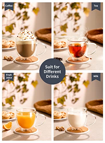 Sweese 8 oz Glass Coffee Cups - Double Wall Insulated Glass Coffee Mugs Set with Handle, Perfect for Espresso, Latte, Cappuccino, Set of 4-415.101