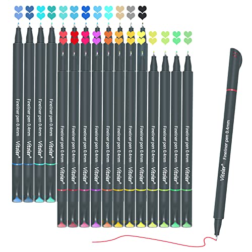 Vitoler 24 Colored Journaling Pens, Fine Line Point Drawing Marker Pens for Writing Journaling Planner Coloring Book Sketching Taking Note Calendar Art Projects Office School Supplies (24 Colors)