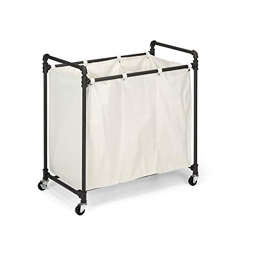 Real Home Innovations 028-28003 Modern Industrial Style 3 Section Laundry Sorter, 33.24β W x 17.10β D x 30.50βH, Satin Pewter