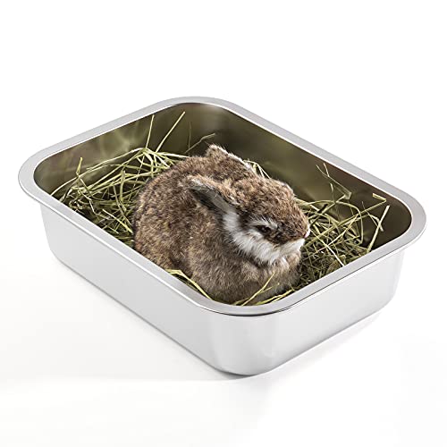 Yangbaga Stainless Steel Litter Box for Kittens, 4 in Height Easy Entry, Odor Control, Non Stick, Easy to Clean,Litter Box for Rabbits, Ferrets,Guinea Pigs and Hamsters (16'' x 12'' x 4'')