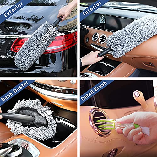 upra Ultimate Car Duster Kit,Best Microfiber Multipurpose Duster,Interior &Exterior Cleaning Tools,Dashboard Detailing Brush,Scratch Lint Free,Pollen Removing,extendable Handle,Tuck,SUV,RV,Set of 4