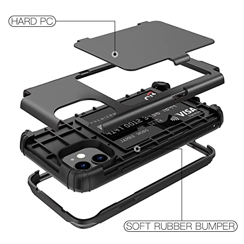 WeLoveCase iPhone 11 Wallet Case Defender Wallet Credit Card Holder Cover with Hidden Mirror Three Layer Shockproof Heavy Duty Protection All-Round Armor Protective Case for iPhone 11 Black
