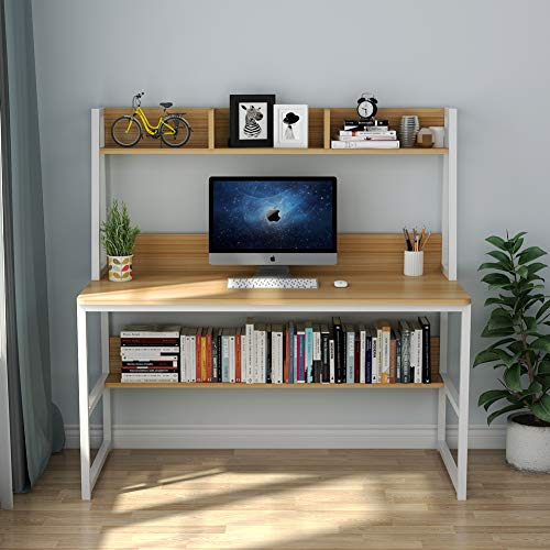 Tribesigns Computer Desk with Hutch, 47 inches Home Office Desk with Space Saving Design with Bookshelf for Small Spaces (Light Walnut, 47)