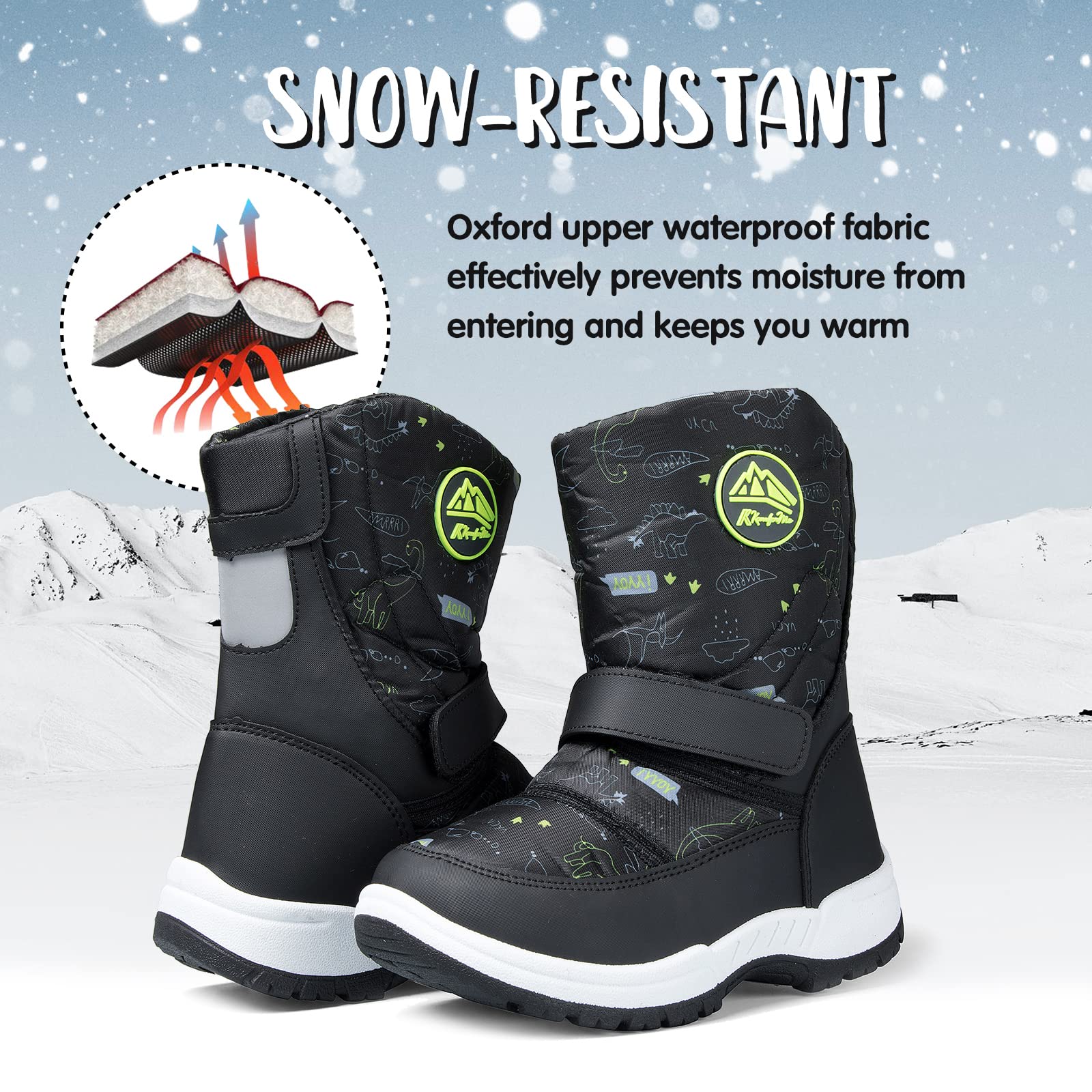 K KomForme Boys Girls Snow Boots Waterproof Winter Outdoor Boots(Toddler/Little Kid/Big Kid)