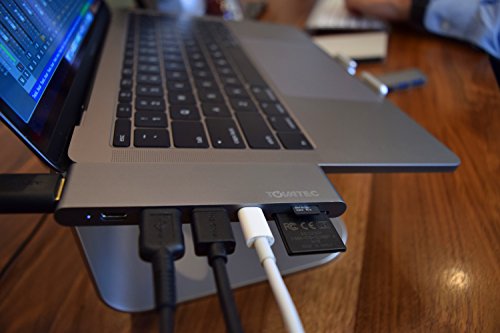Tovatec Aluminum USB C Adapter Hub for 2016/2017 MacBook Pro 13 and 15 40Gbs Thunderbolt 3, 4k HDMI, Pass-Through Charging, Space Gray, 4.5"