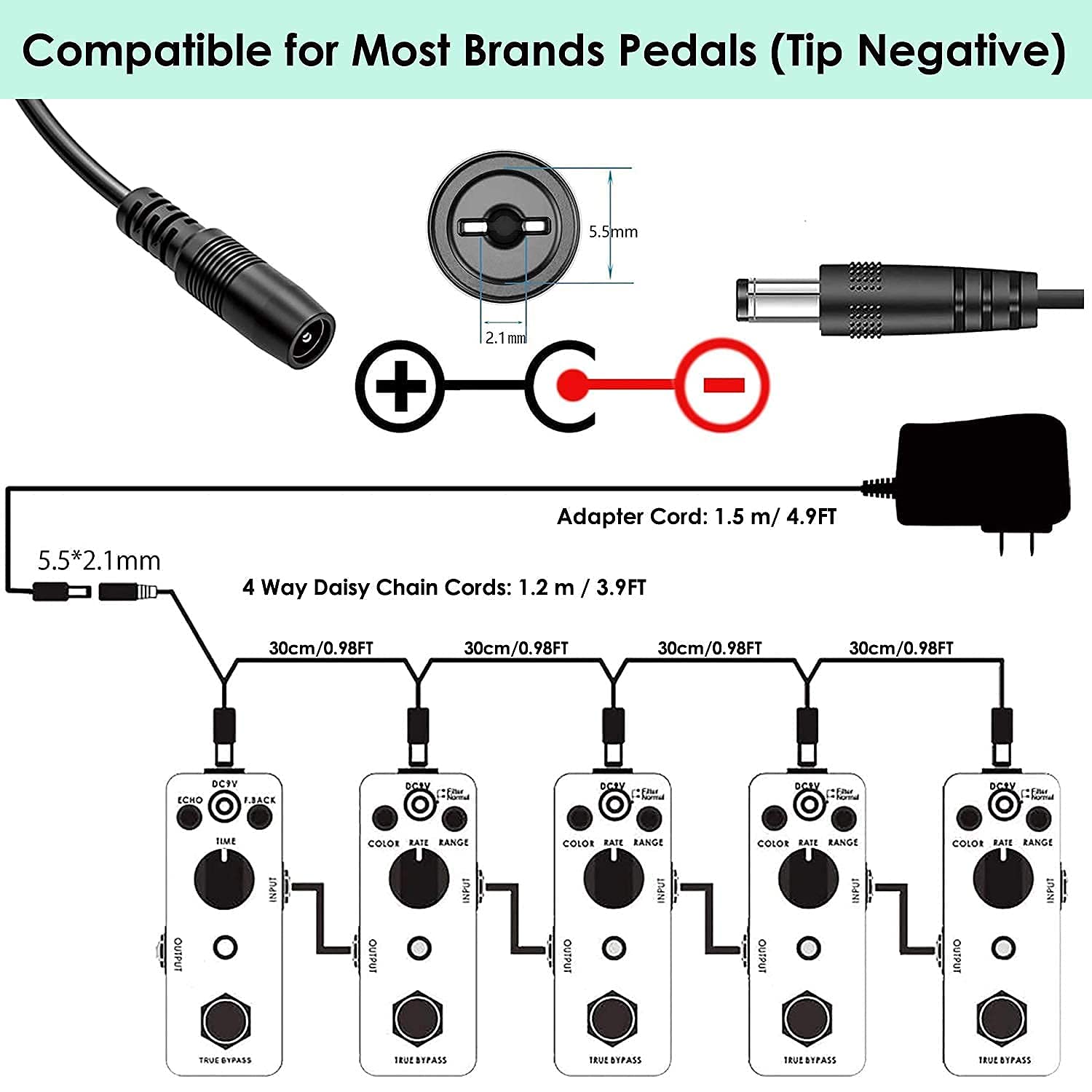 JOYO JF-09 Tremolo Tube Circuitry Pedal Bundle with DC 9V Pedal Power Supply (800mA -1A) AC Adapter