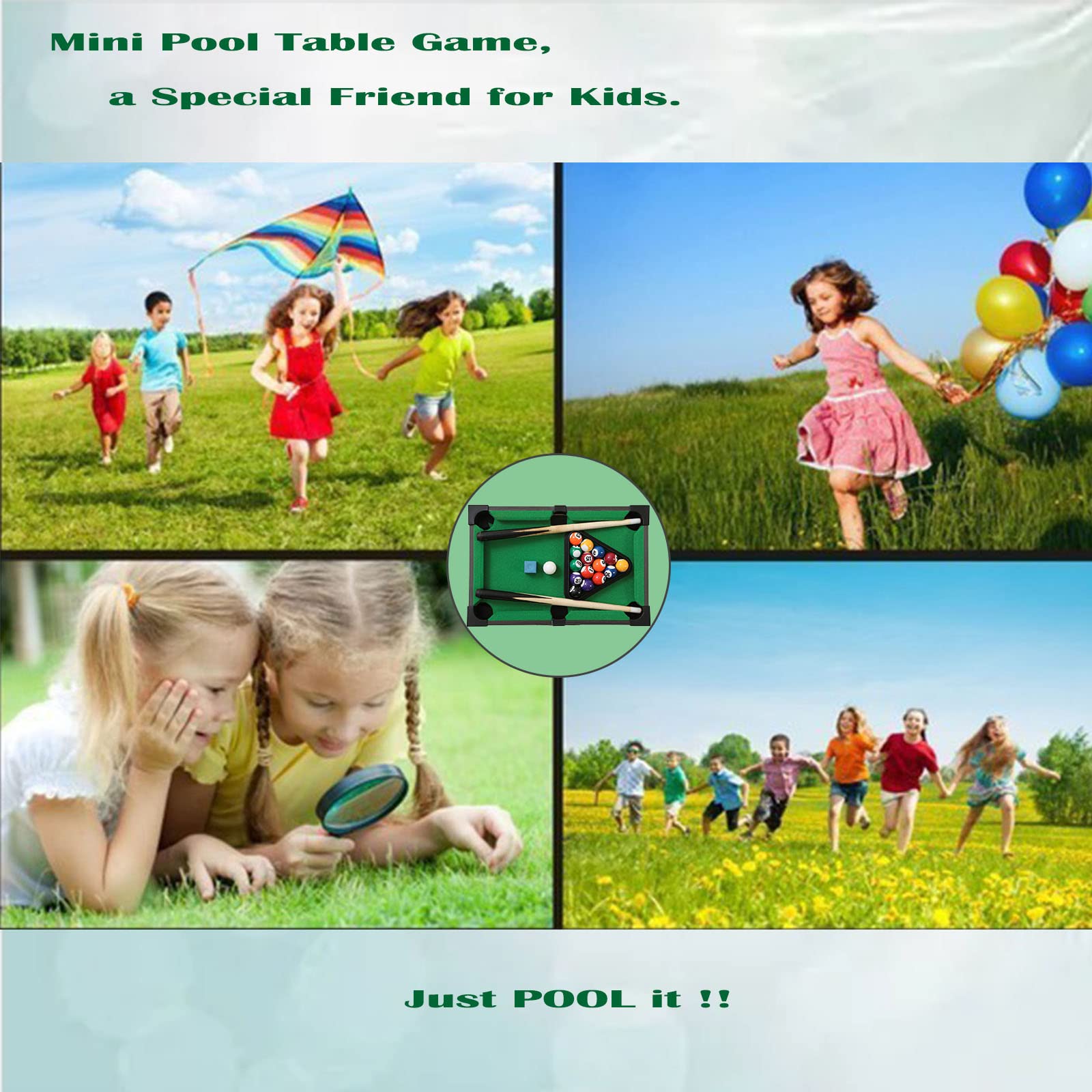 Shevshavan 14(inch) Mini Pool Table for Kids Mini Billiards Table-top Game Small Pool Tables Fun for Family Birthday Gifts for Kids