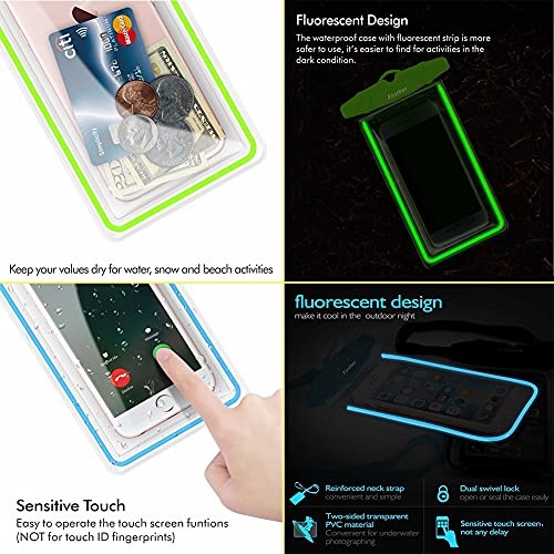 Universal Waterproof Phone Pouch, 4 Pack Waterproof Phone Case Dry Bag with Neck Strap Luminous Ornament for Water Games Protect iPhone 14 13 12 11 SE Pro Max Plus Galaxy S22 S21 Google Note up to 8"